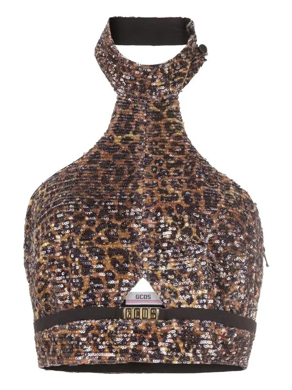 Gcds Leopard-print Halterneck Top - Black