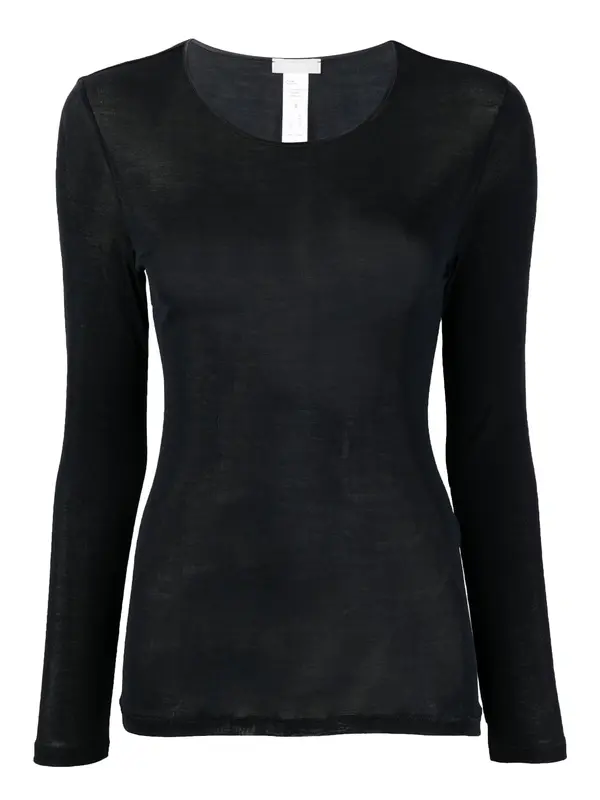 Hanro Long-sleeve Silk Top - Black