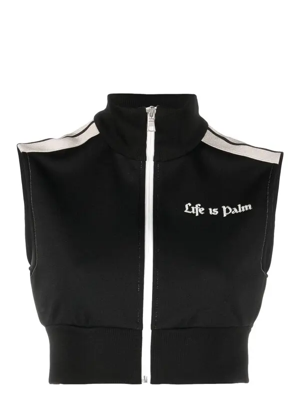 Palm Angels Logo-print Cropped Gilet - Black