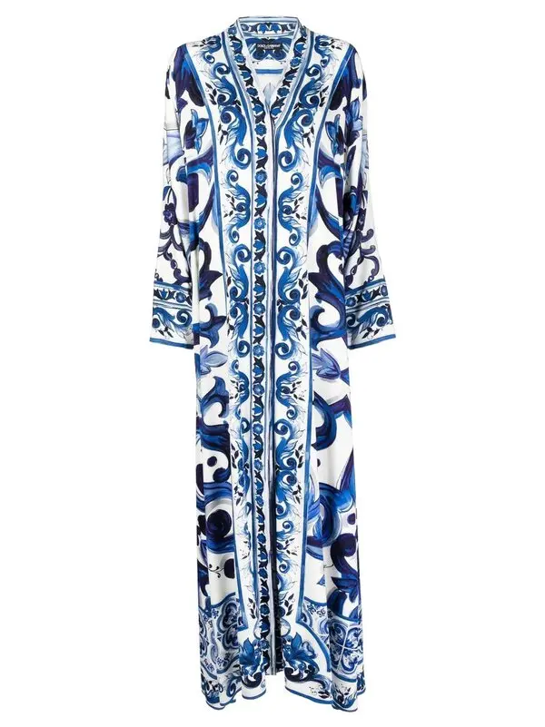 Dolce & Gabbana Graphic-print Silk Maxi Dress - Blue