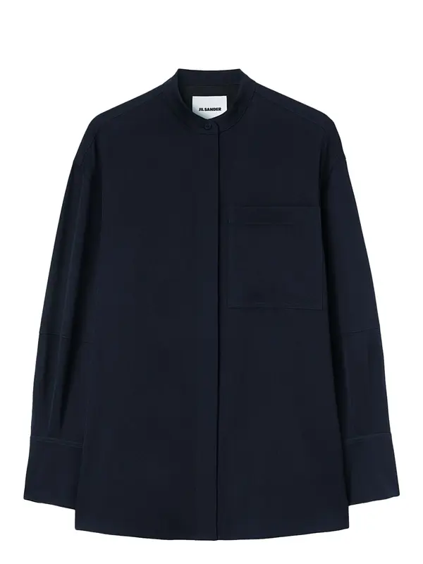 JIL SANDER Collarless Button-front Shirt - Blue