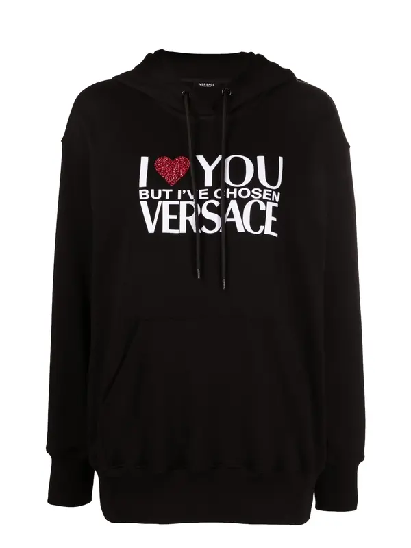 Versace Crystal-embellished Slogan Hoodie - Black
