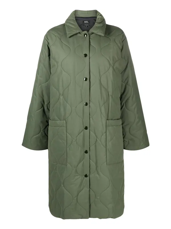 A.p.c. Single-breasted Quilted Coat - Green