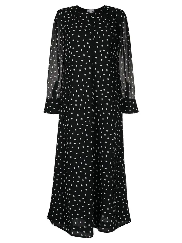 GANNI Spot-print Crepe Midi Dress - Black