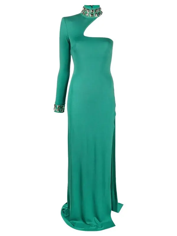 Elisabetta Franchi Stud-embellished Asymmetric Gown - Green