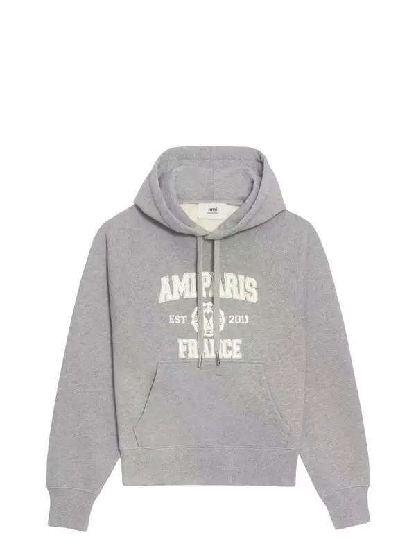Ami Logo-print Organic Cotton Hoodie - Grey