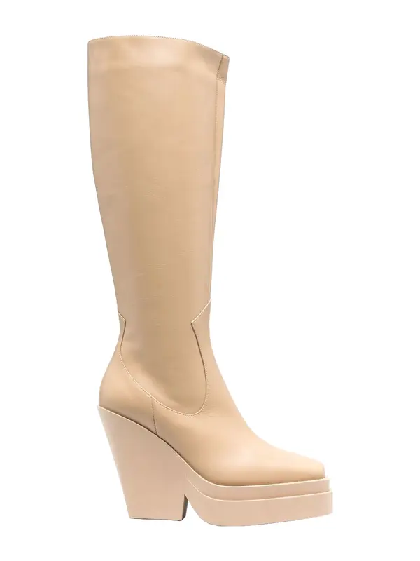 GIABORGHINI 120mm Knee-high Leather Boots - Neutrals