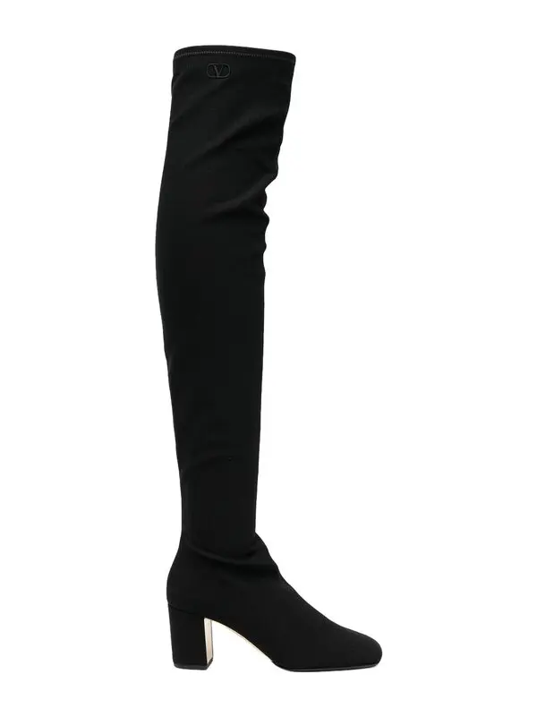 Valentino Garavani Logo-embroidered Over-the-knee Boots - Black