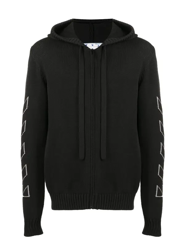 Off-White Diag Outline Knitted Zip-up Hoodie - Black