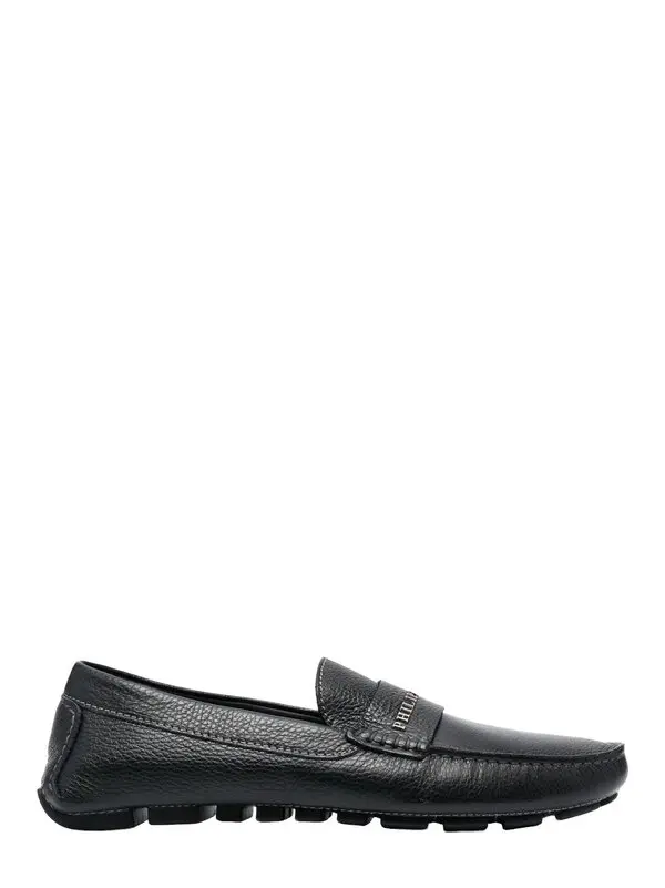 Philipp Plein Logo Lettering Leather Loafers - Black