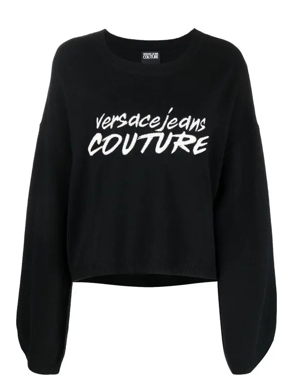 Versace Embroidered Logo Wide-sleeve Jumper - Black