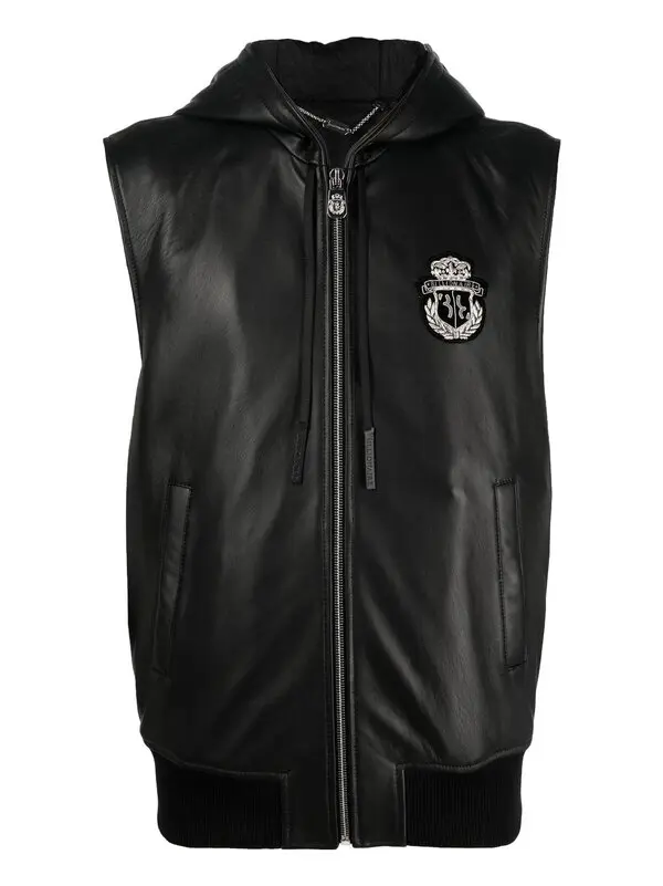 BILLIONAIRE Sleeveless Leather Vest - Black