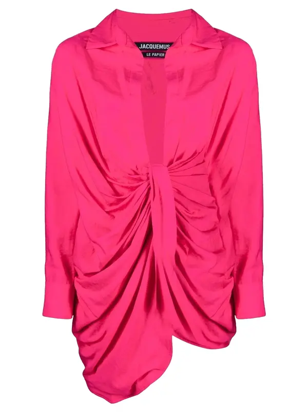 Jacquemus La Robe Bahia Draped Shirtdress - Pink