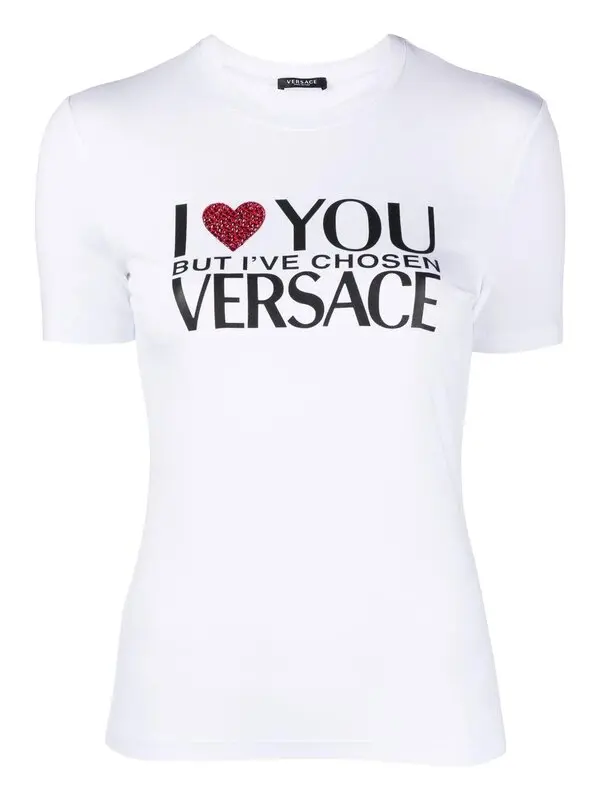 Versace Crystal-embellished Slogan T-shirt - White