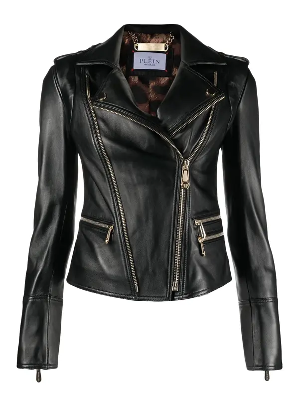 Philipp Plein Leather Biker Jacket - Black