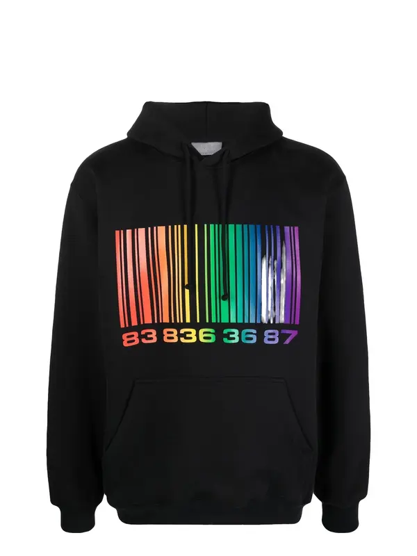 VTMNTS Barcode-print Pullover Hoodie - Black