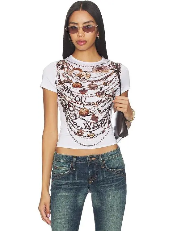 Miaou Cropped T-shirt - Chain Print
