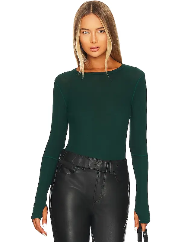 Michael Lauren Everett Long Sleeve Thumbhole Tee - Emerald Green