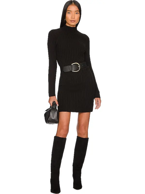 525 America Turtleneck Midi Sweater Dress - Black