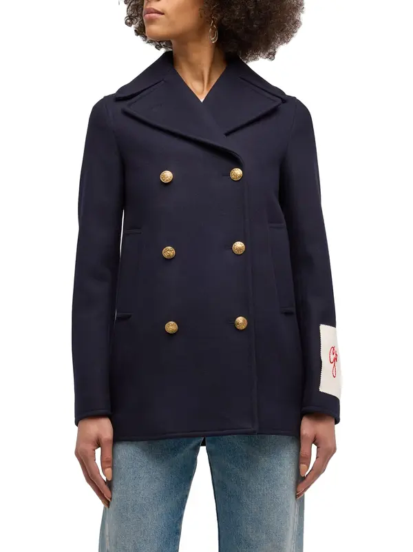 Golden Goose Wool Double-breasted Pea Coat - Dark Blue