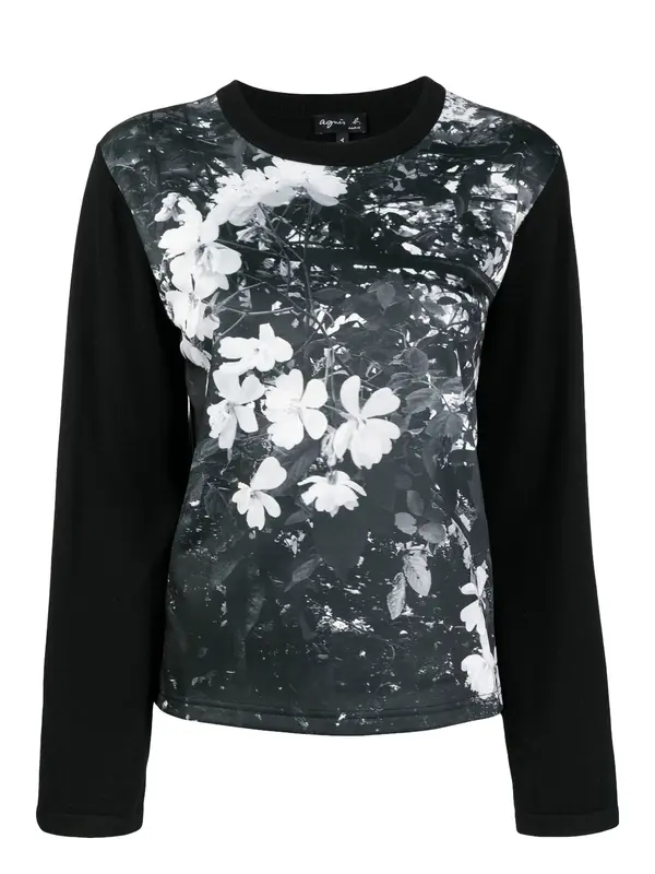 AGNÈS B. Photograph-print Knitted Top - Black