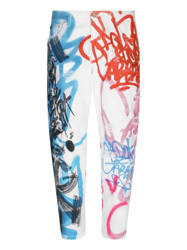 Dolce & Gabbana Graffiti-print Straight Leg Jeans - Blue