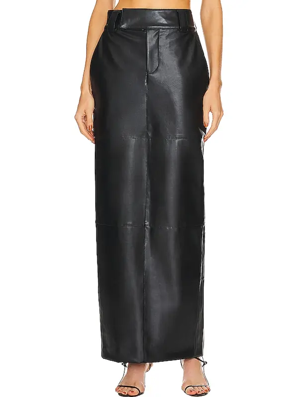 HELSA Waterbased Faux Leather Midi Skirt - Black