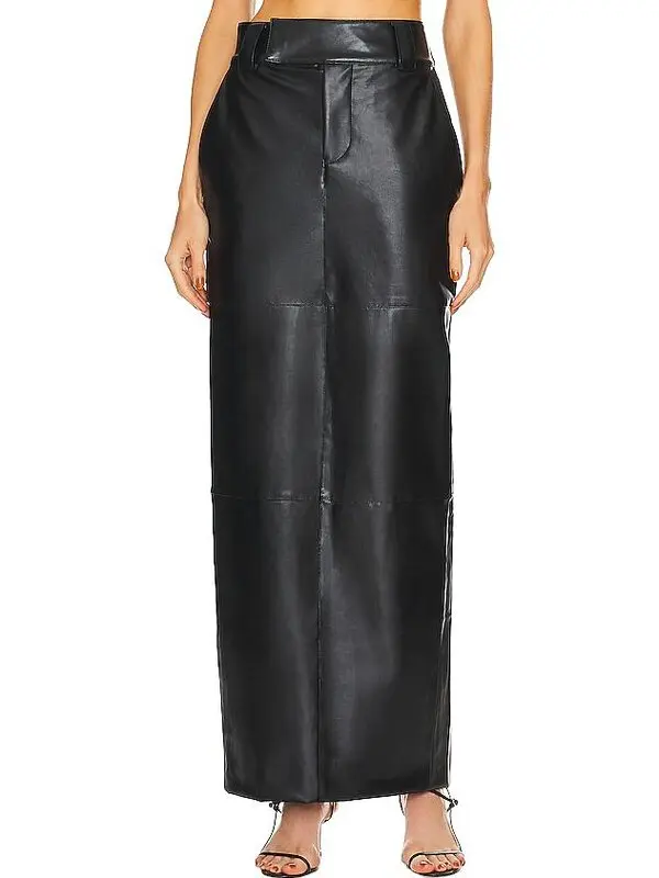 HELSA Waterbased Faux Leather Midi Skirt - Black