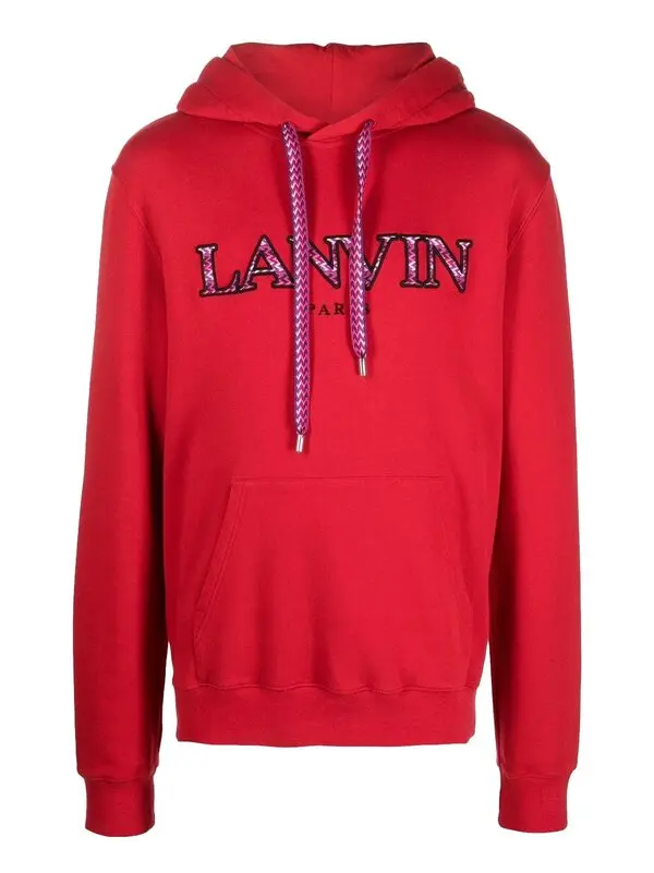 LANVIN Logo Appliqué Cotton-jersey Hoodie - Red