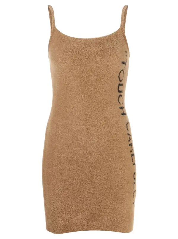 Off-White Slogan Fuzzy Mini Dress - Brown