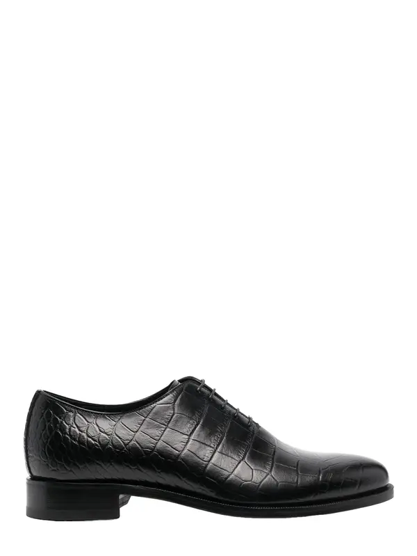 SCAROSSO Crocodile-effect Leather Lace-up Shoes - Black