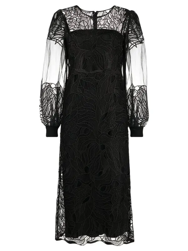 Alberta Ferretti Lace Overlay Midi Dress - Black