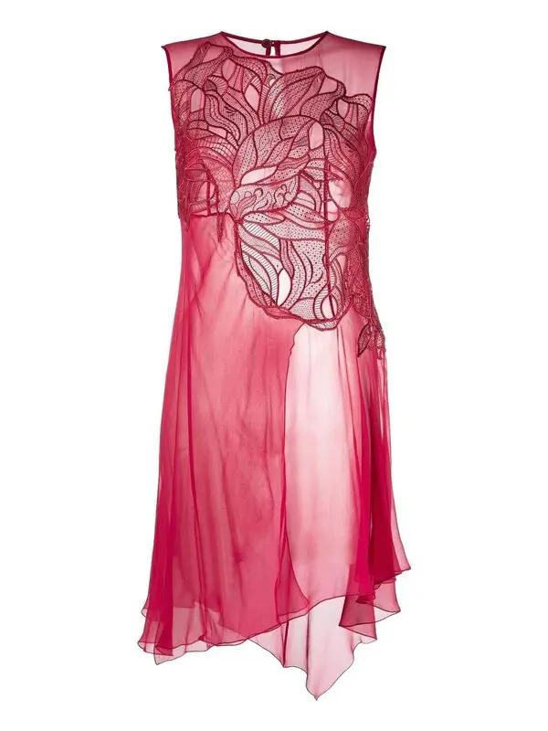 Alberta Ferretti Floral Embroidered Silk Blouse - Red