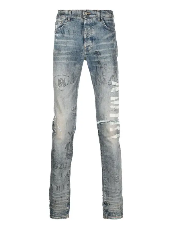 Amiri Slim-fit Illustration Print Jeans - Blue