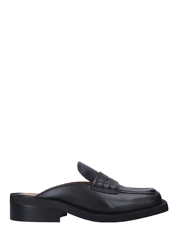 GANNI Square-toe Backless Leather Heeled Loafers - Black