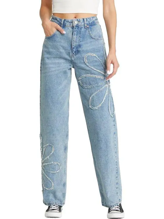 BDG URBAN OUTFITTERS Patchwork Flower Boyfriend Jeans - Dark Denim