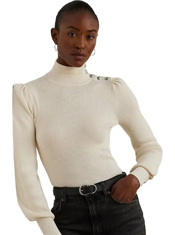 Ralph Lauren Button-trim Mockneck Sweater - Mascarpone Cream