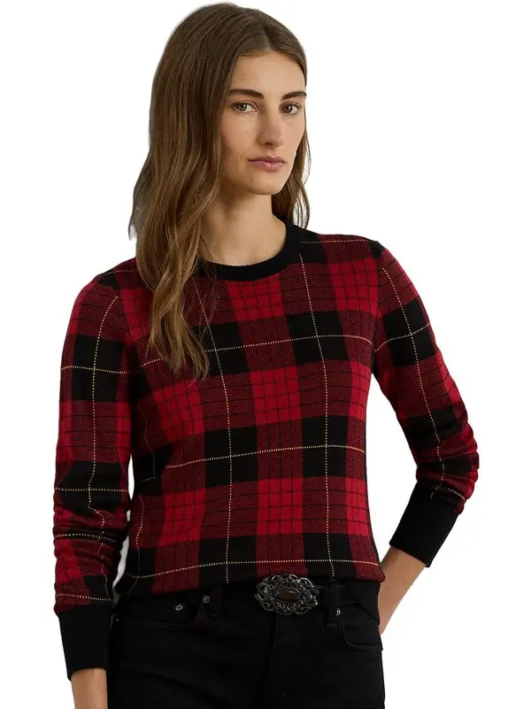 Ralph Lauren Plaid Cotton-blend Sweater - Black/red Multi