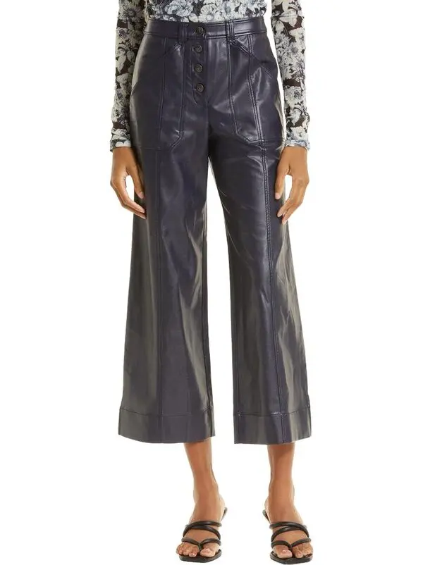 Cinq À Sept Benji Faux Leather Crop Pants - Navy