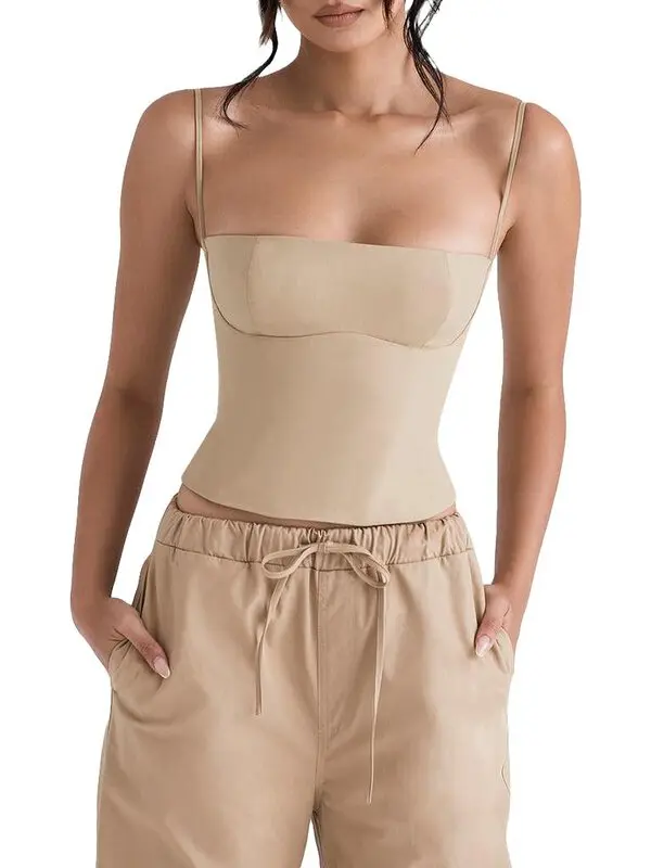 House Of Cb Audette Cotton Twill Corset Top - Camel