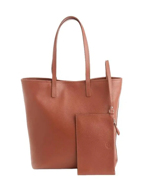 ROYCE NEW YORK Personalized Leather Tall Tote And Wristlet - Tan - Deboss