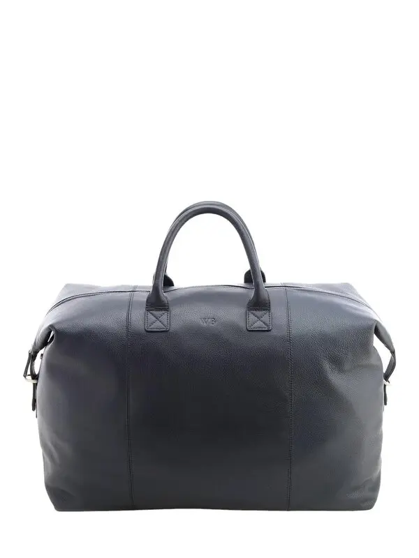 ROYCE NEW YORK Leather Duffle Bag - Navy Blue- Deboss