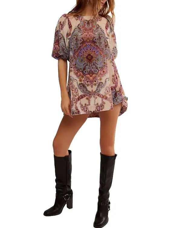 Free People Puff Sleeve Velvet Tunic Top - Tea Combo