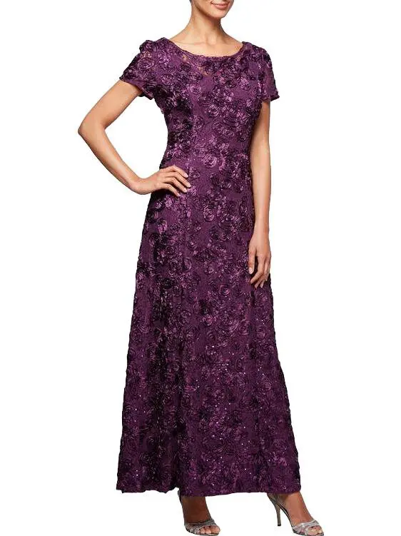 Alex Evenings Embellished Lace A-line Gown - Eggplant