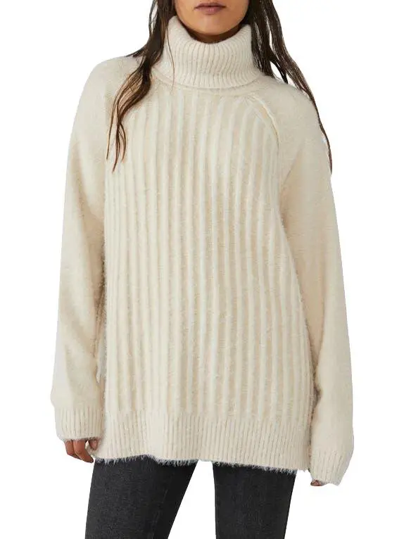 Free People Big City Turtleneck Sweater - Sand Combo