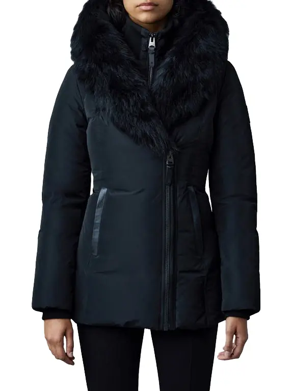 Mackage Adali Down Jacket With Genuine Shearling Trim - Black