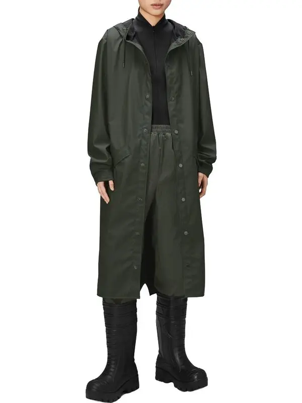 Rains Waterproof Hooded Long Jacket - Green