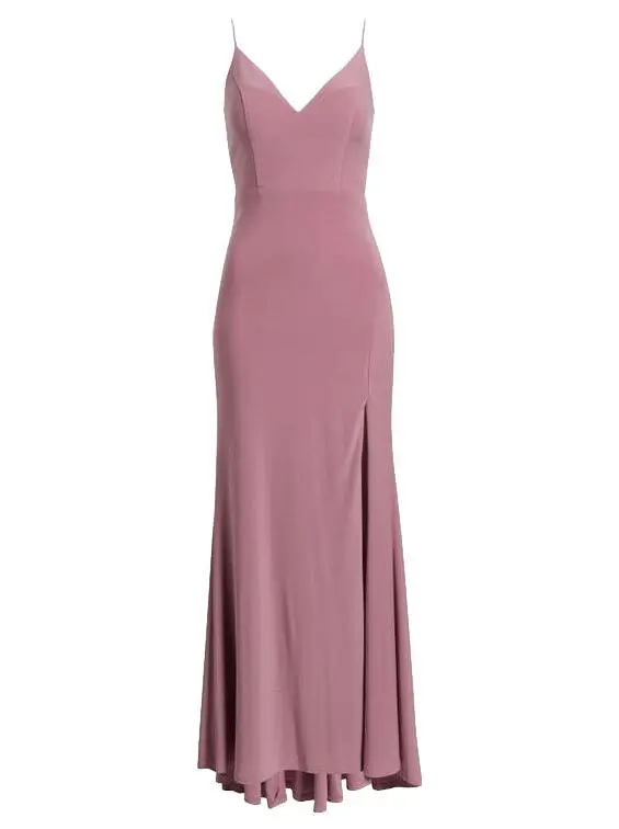 JUMP APPAREL Plunge V-neck Jersey Gown - Mauve
