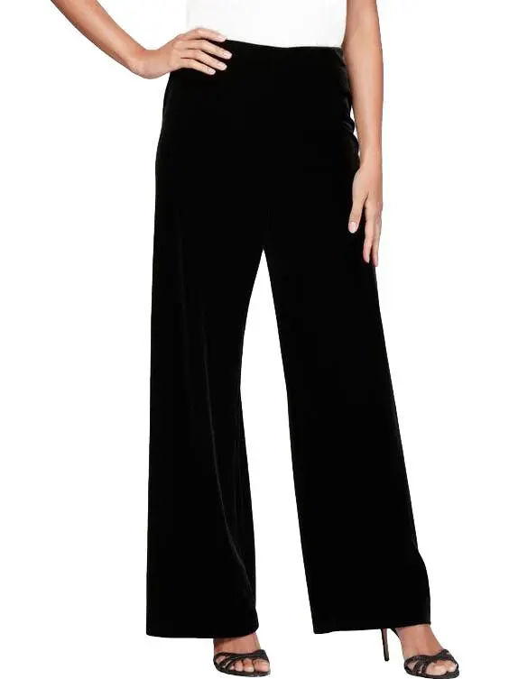 Alex Evenings Flat Front Wide Leg Trousers - Black