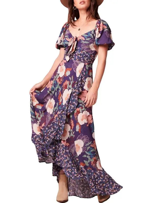 BAND OF THE FREE Livie Floral Print Maxi Dress - Purple/ivory Mixed